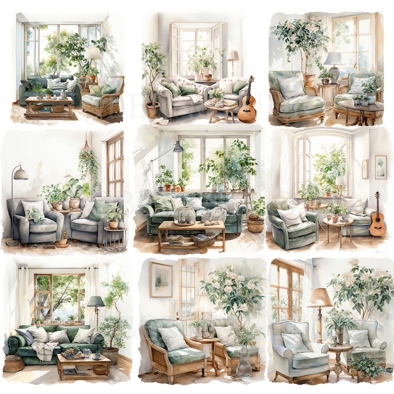 Living Room Clipart Bundle 15 High Quality Png,watercolor Home Decor ...