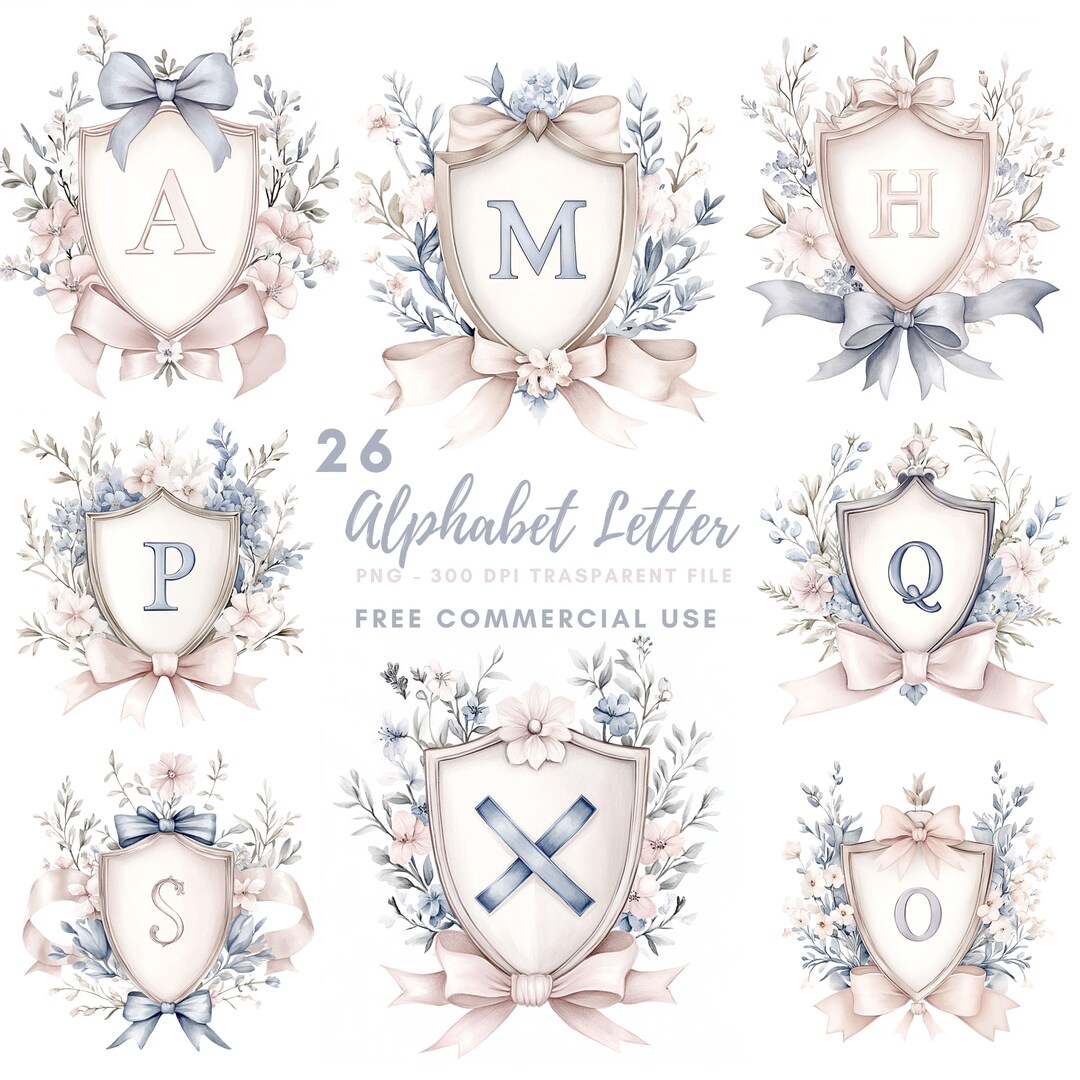 Floral Alphabet Letter Clipart Bundle 26 High Quality PNG, Watercolor ...