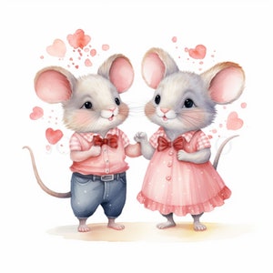 Valentine Mouse Clipart PNG Bundle 10 High Quality Jpg,watercolor ...