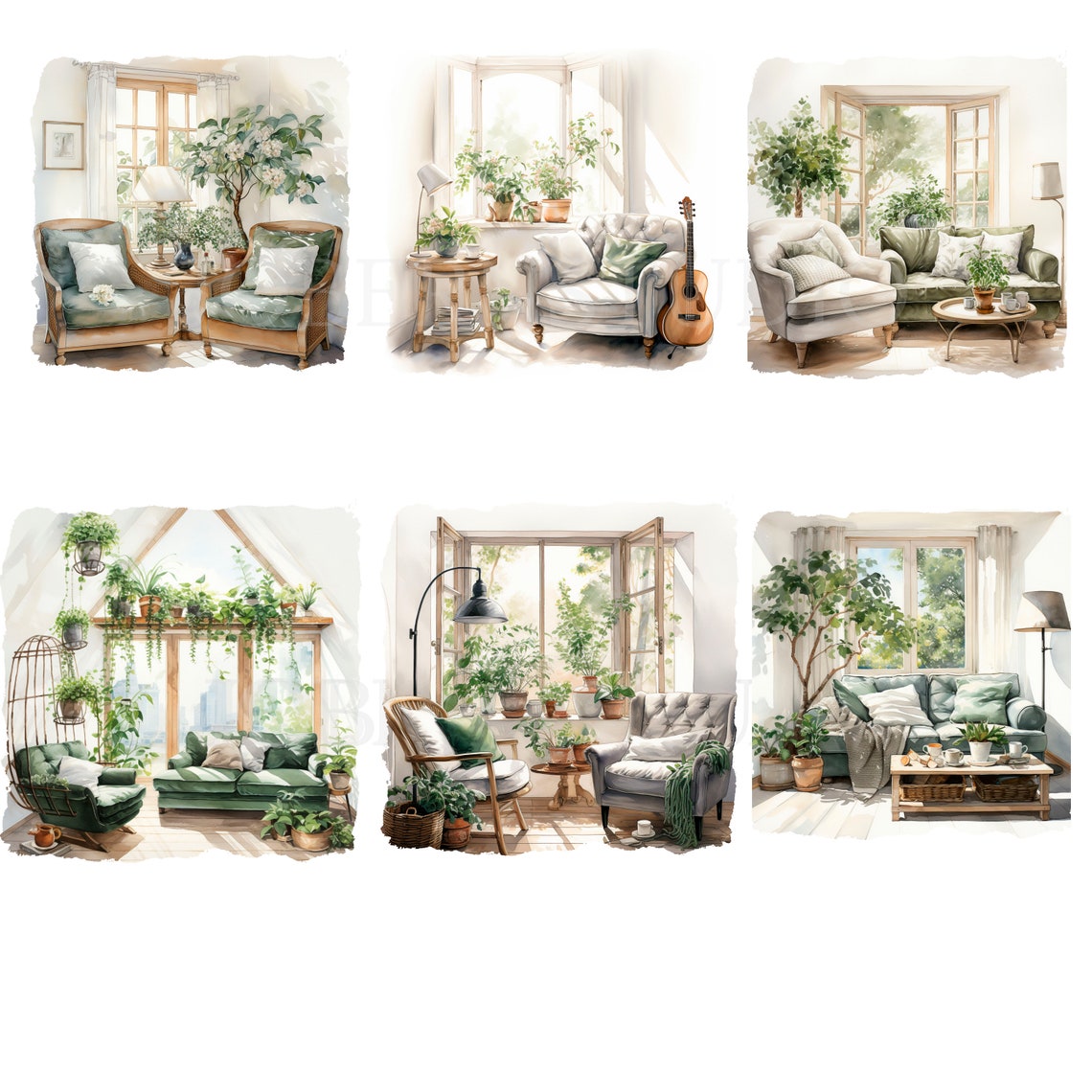 Living Room Clipart Bundle 15 High Quality Png,watercolor Home Decor ...