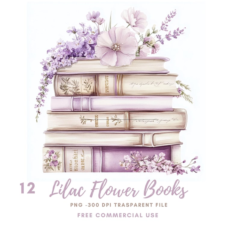 Floral Book Clipart Bundle 12 High Quality Png|watercolor Lilac Stock ...