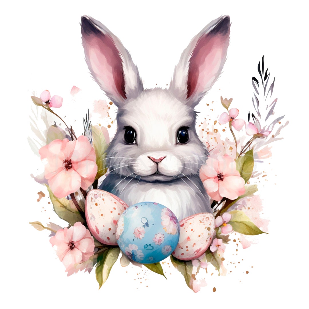 Easter Bunny Clipart PNG Bundle 10 High Quality JPG, Easter Watercolor ...
