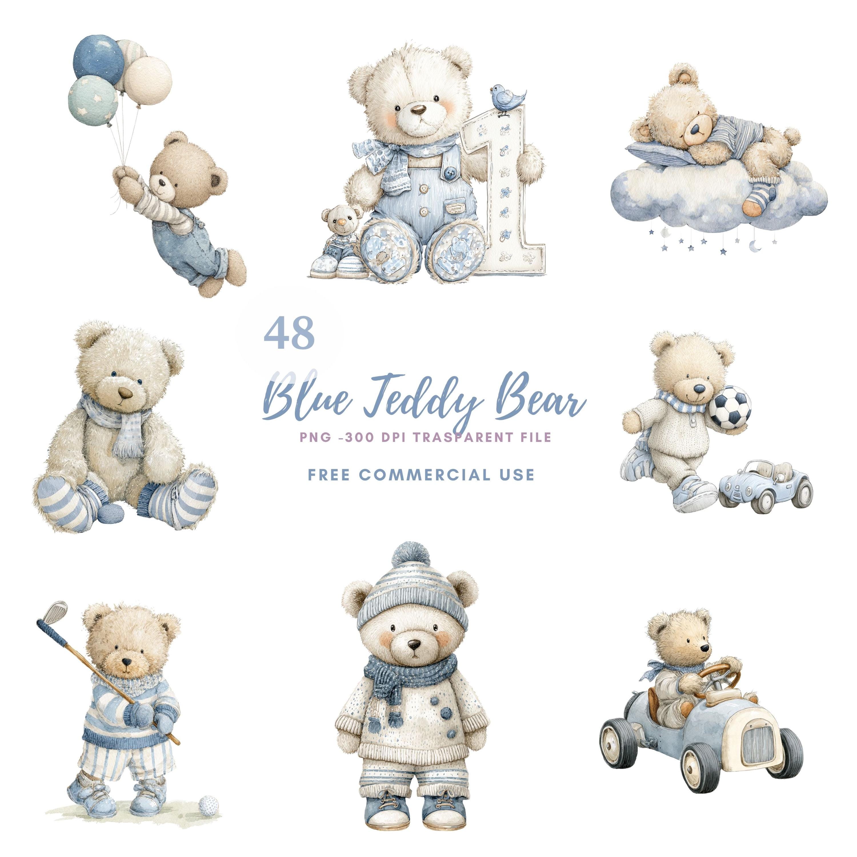 Blue Teddy Bear Nursery Clipart,bundle 48 Png,watercolor It's a Boy ...