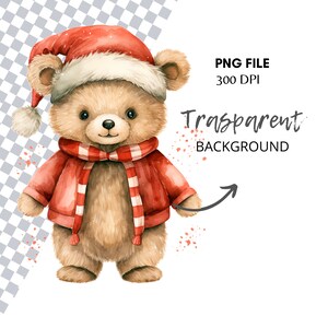 Christmas Teddy Bear, Watercolor Clipart PNG,15 High Quality Jpgs ...