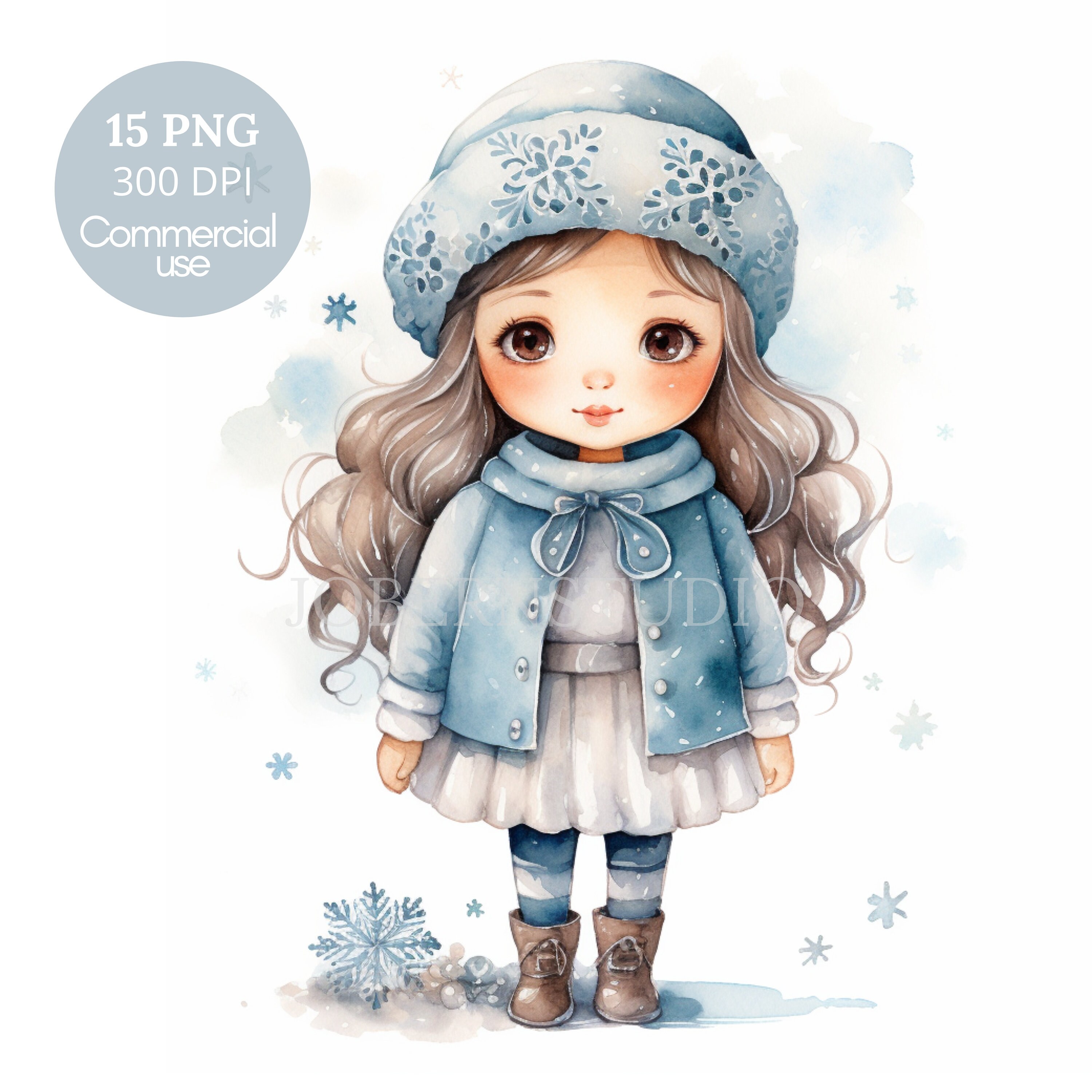 Winter Girl Watercolor Clipart PNG, 15 High Quality Jpgs,digital ...