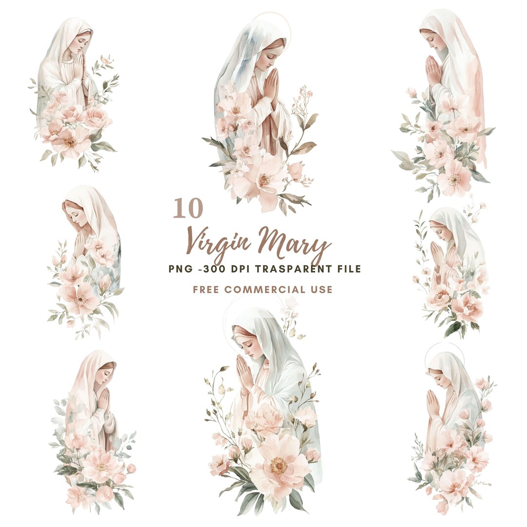 Virgin Mary and Flower Clipart Bundle 11 High Quality Png|watercolor ...
