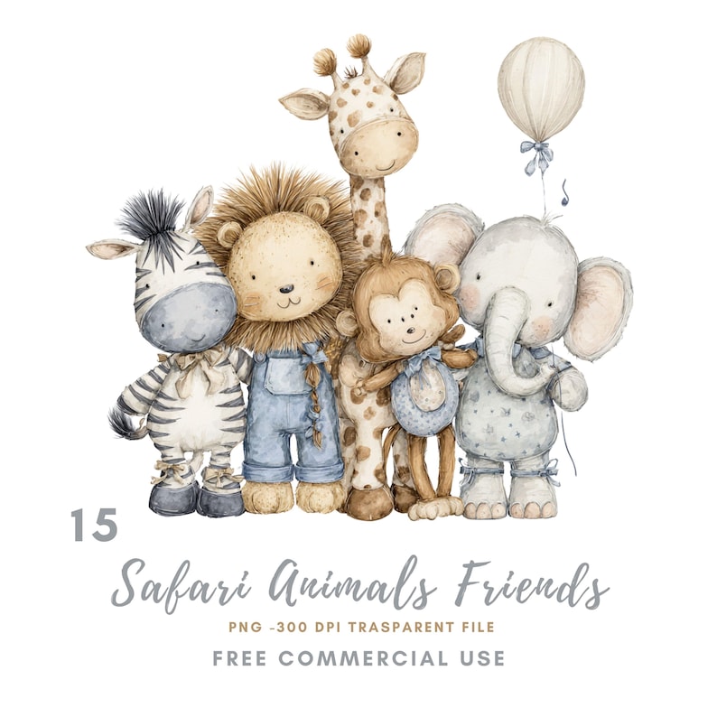 Safari Animal Friends Clipart Bundle 15 High Quality Png,watercolor ...