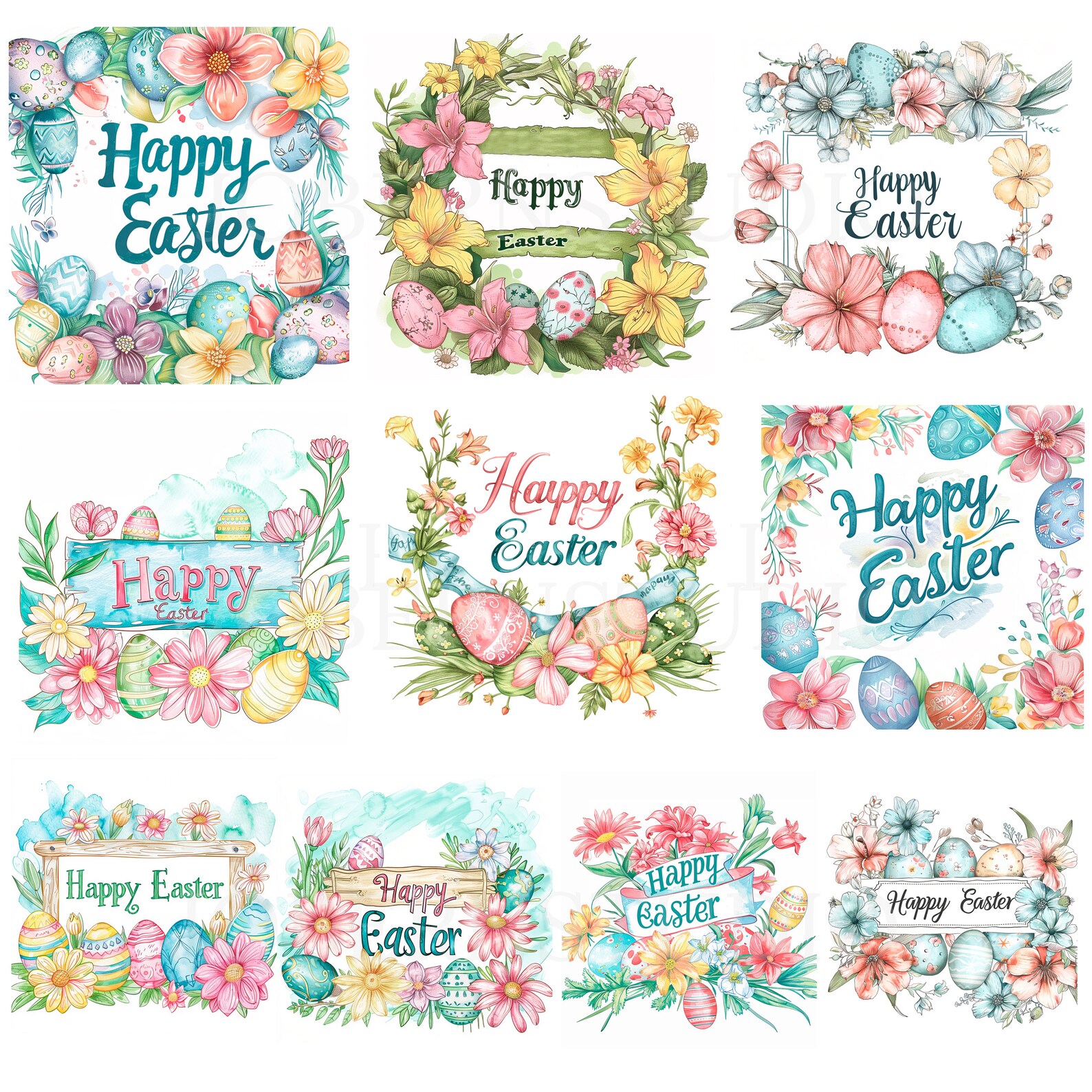 Easter Word Clipart PNG Bundle 15 High Quality,pastel Easter Watercolor ...