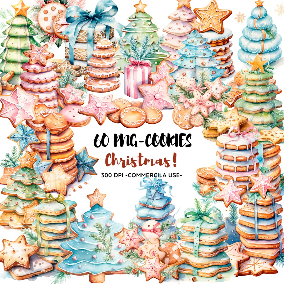 Christmas Cookies Clipart Bundle 60 High Quality Png,watercolor Clip ...
