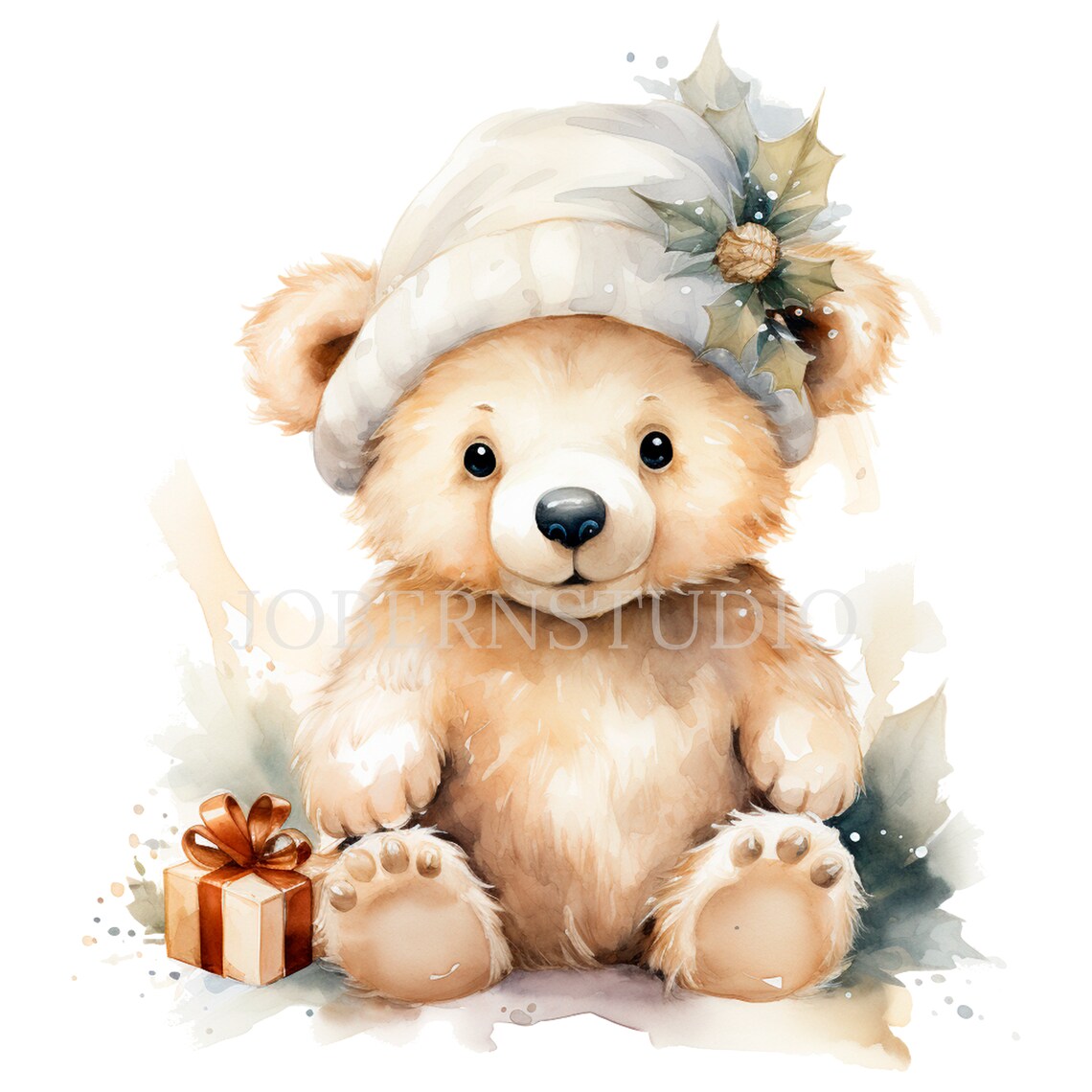 Christmas Teddy Bear, Watercolor Clipart PNG,15 High Quality Jpgs ...