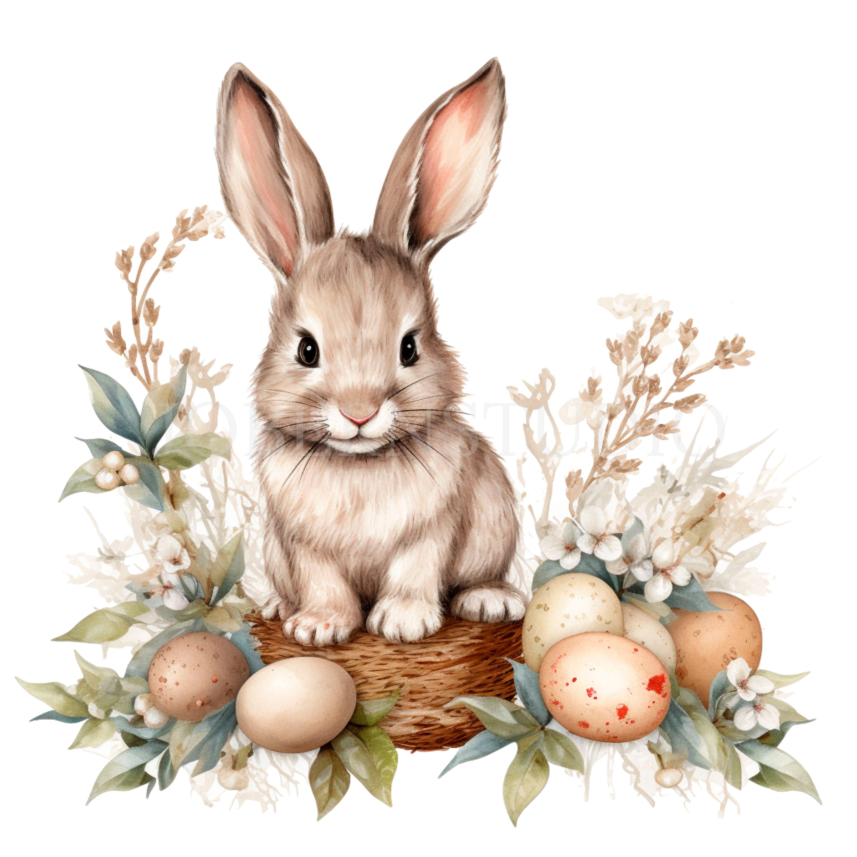 Easter Bunny Rustic Clipart PNG Bundle 15 High Quality JPG, Watercolor ...