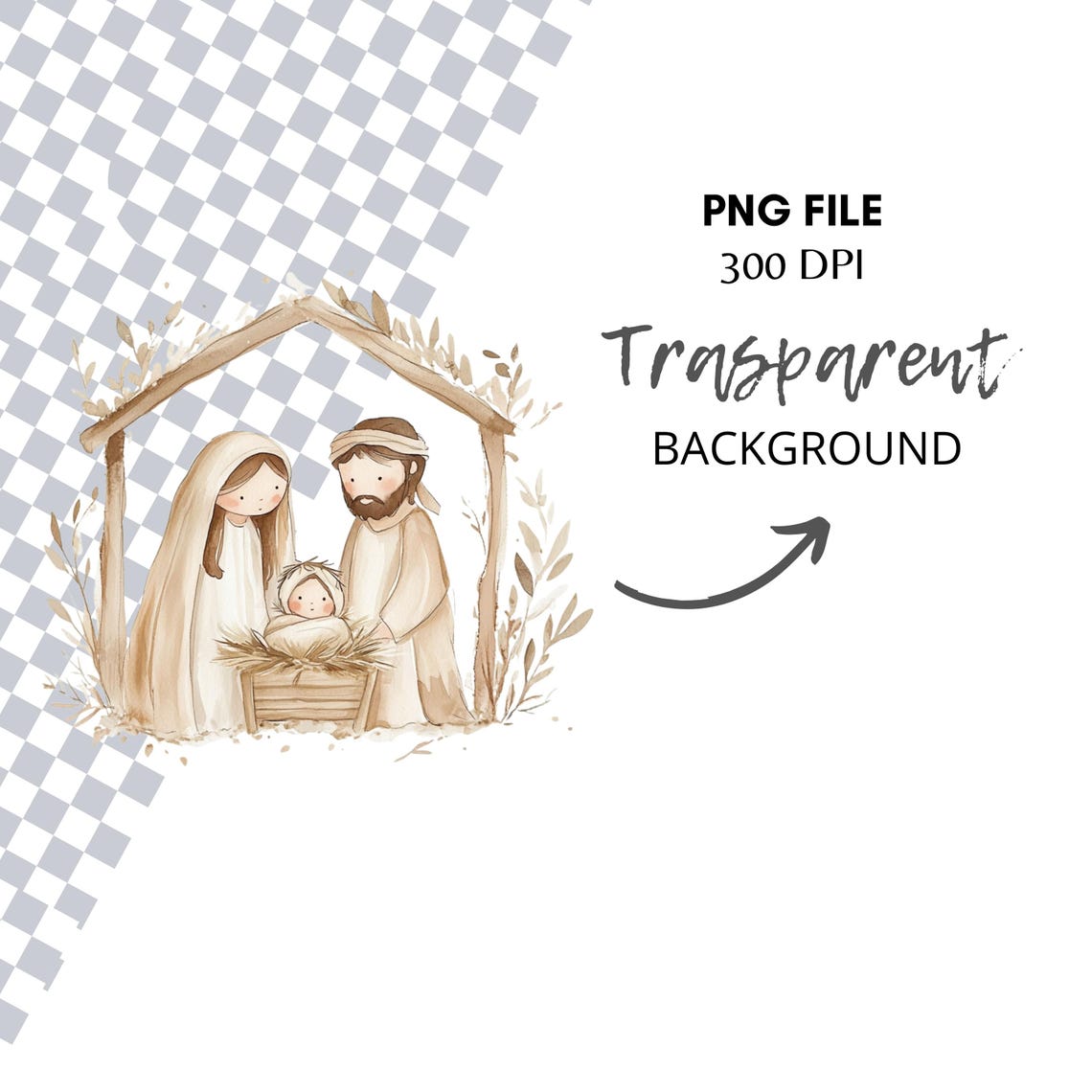 Nativity Clipart Bundle 7 High Quality Png,watercolor Nativity Sacred ...