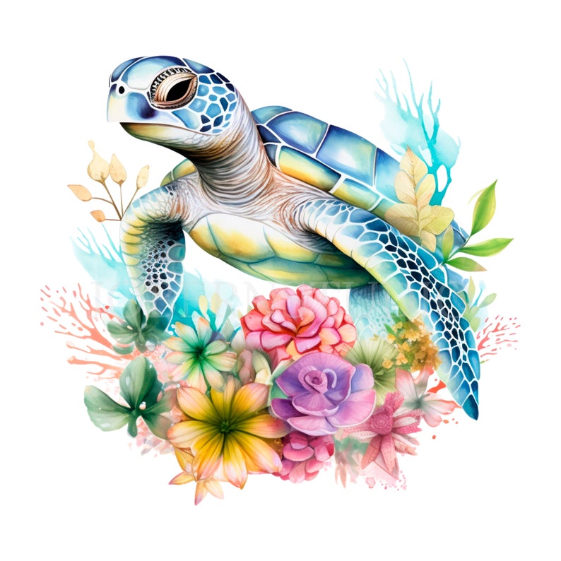 Sea Turtle Flower Clipart Pngbundle 15 High Quality - Etsy