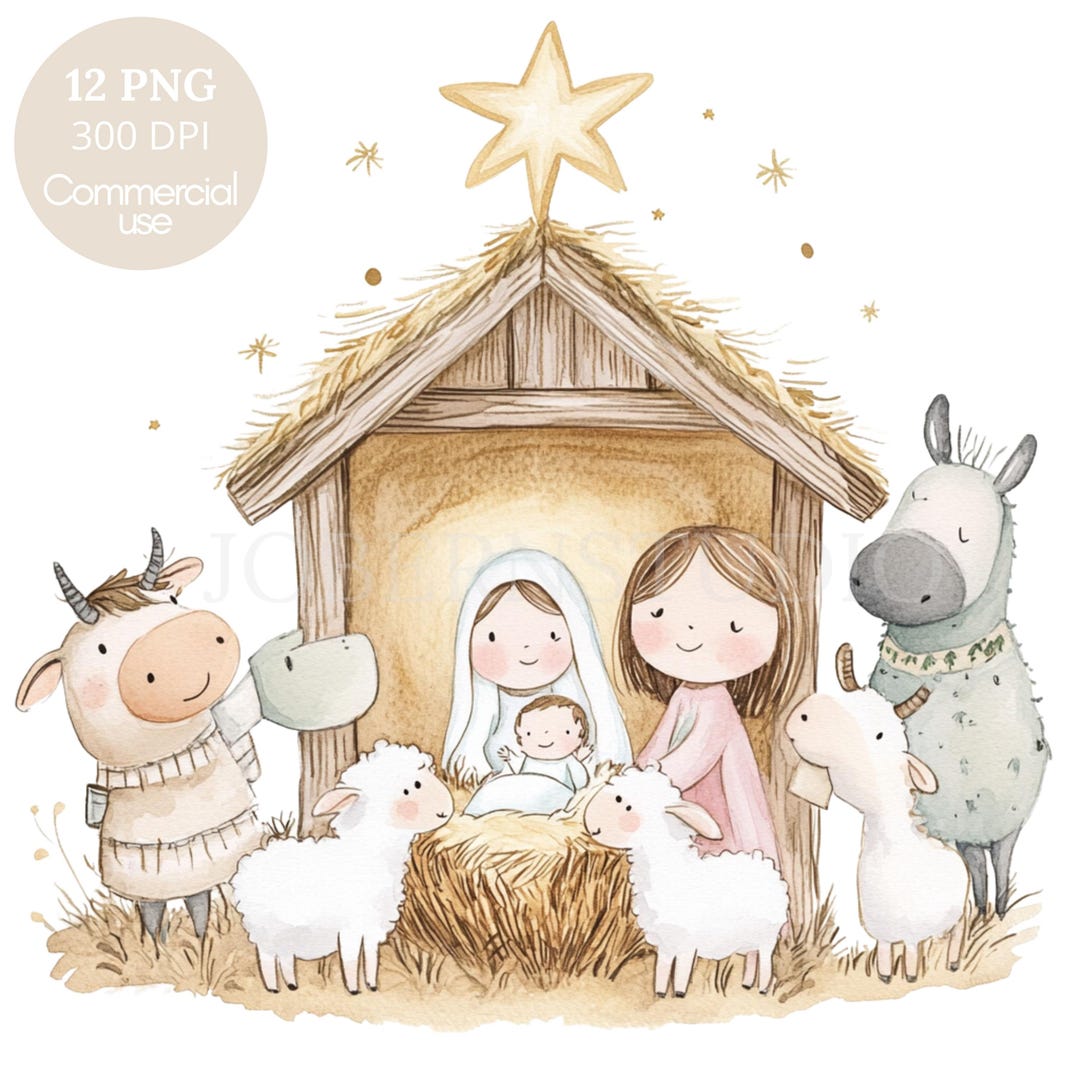 Nativity Clipart Bundle 12 High Quality Png,watercolor Nativity Sacred ...