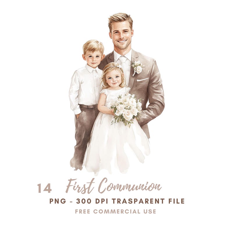 Watercolor Wedding Groom and Children 16 Clipart PNG| First Communion ...