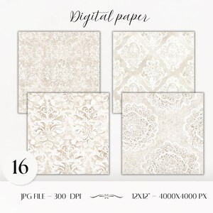 White Lace Digital Paper Pack-16 Vintage Scrapbook Junk Journal Papers ...