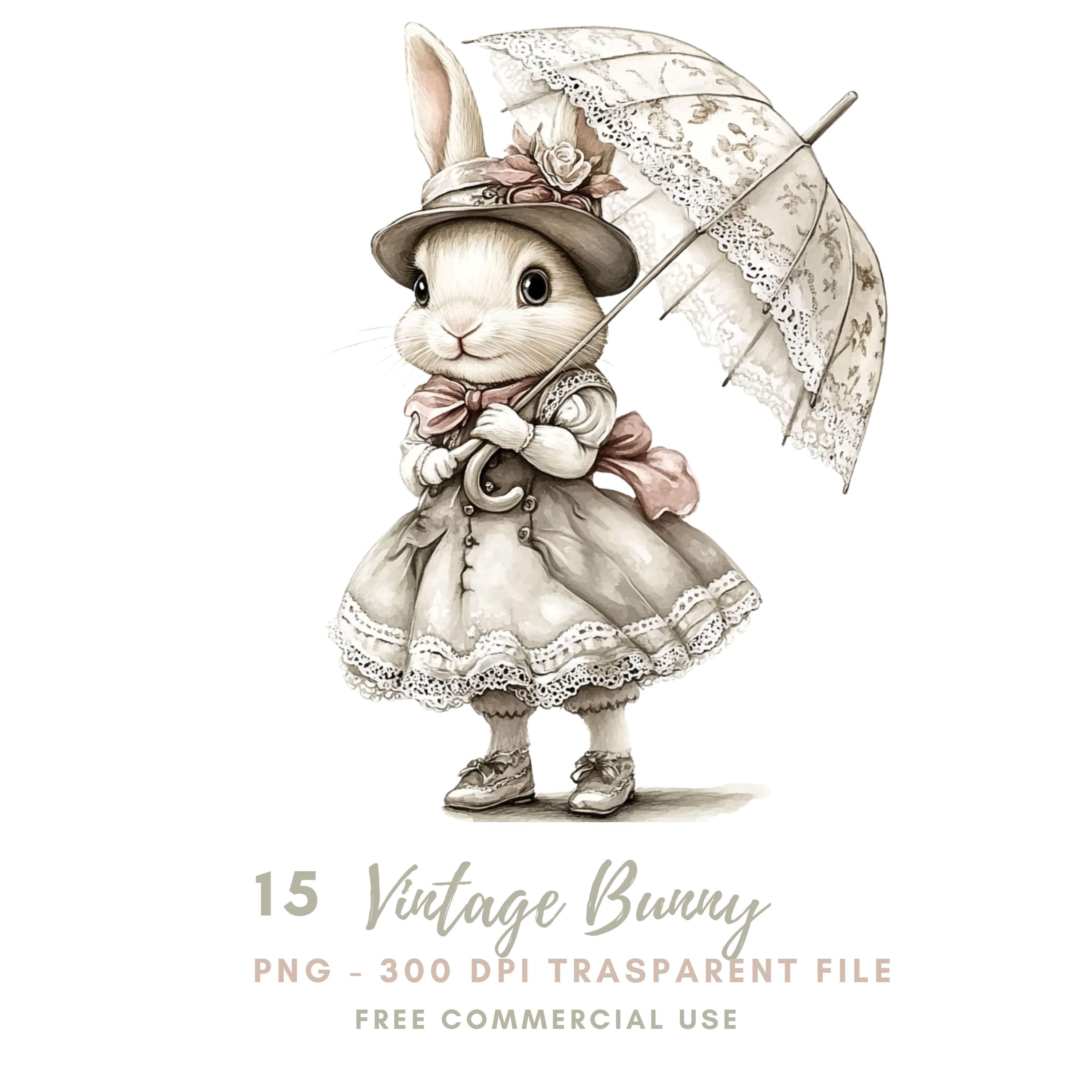Bunny With Umbrella Clipart PNG Bundle 15 High Quality, Watercolor ...