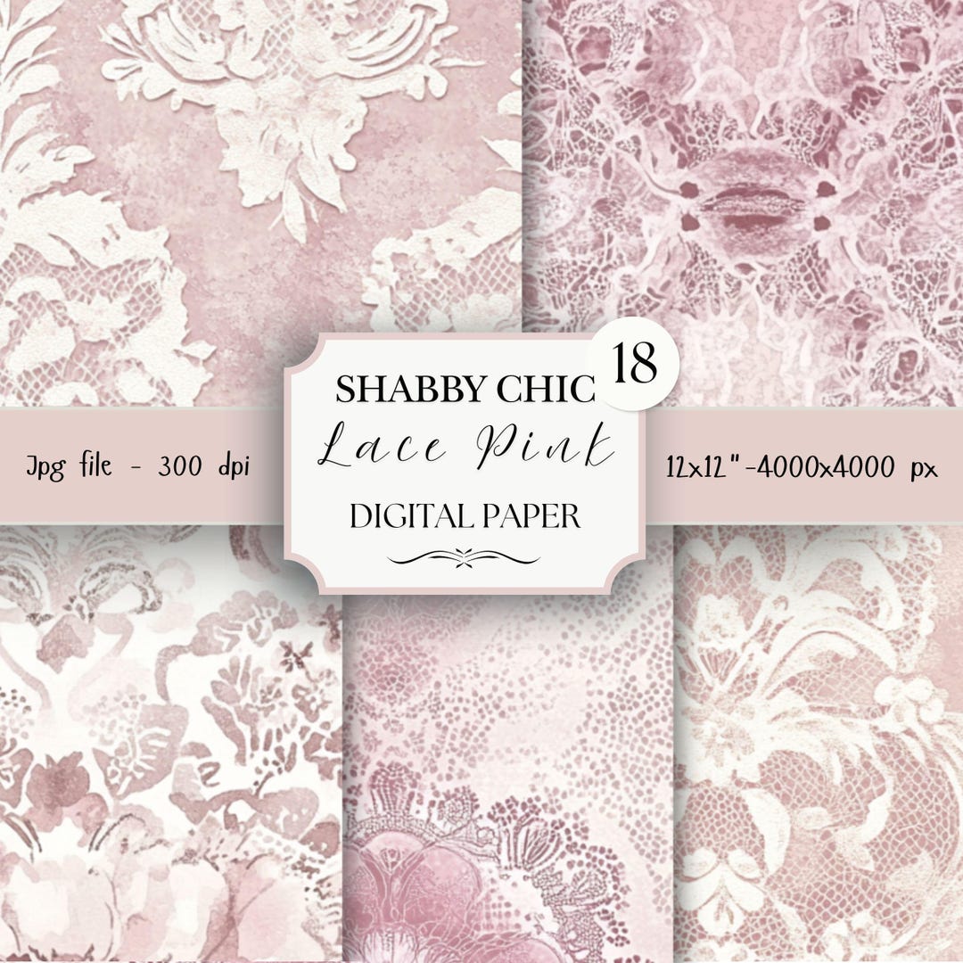 Pink Lace Digital Paper Pack-18 French Scrapbook Junk Journal Papers ...