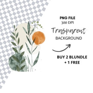 Boho Wall Art Clipart Bundle 14 High Quality PNG, Watercolor Green ...