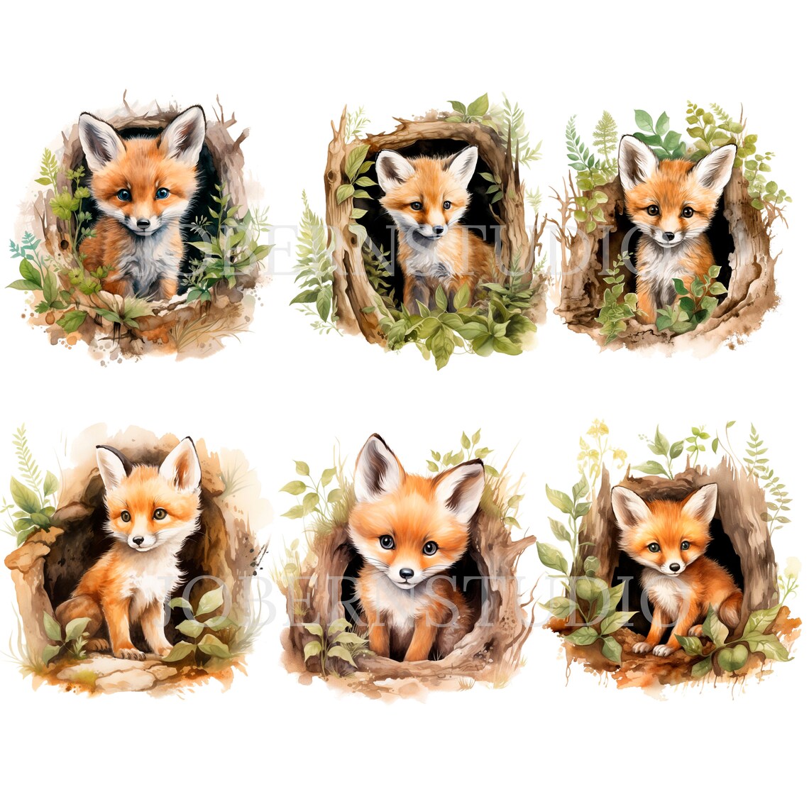 Baby Fox in Den Clipart Png,bundle 15 High Quality Jpg,digital Download ...