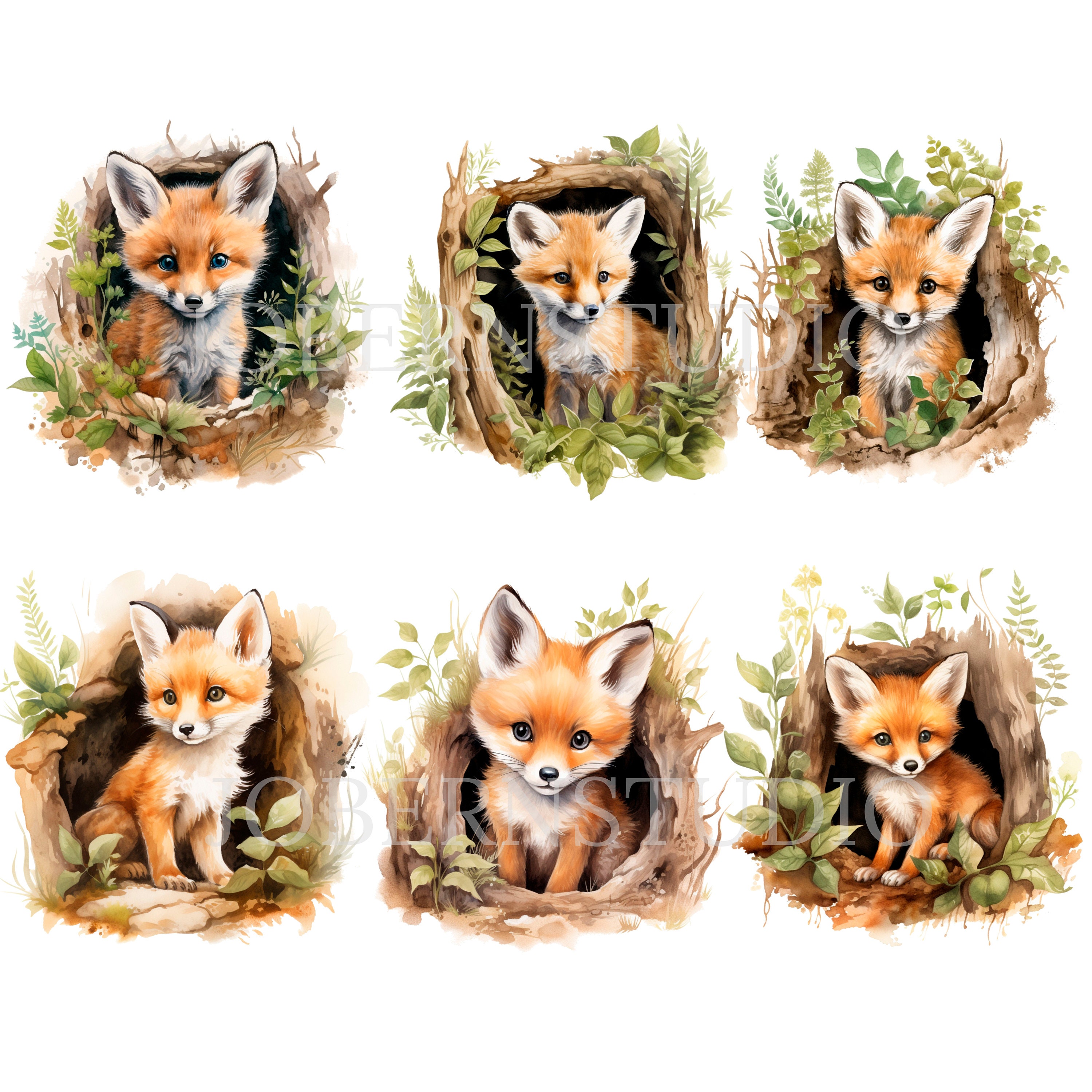 Baby Fox in Den Clipart Png,bundle 15 High Quality Jpg,digital Download ...