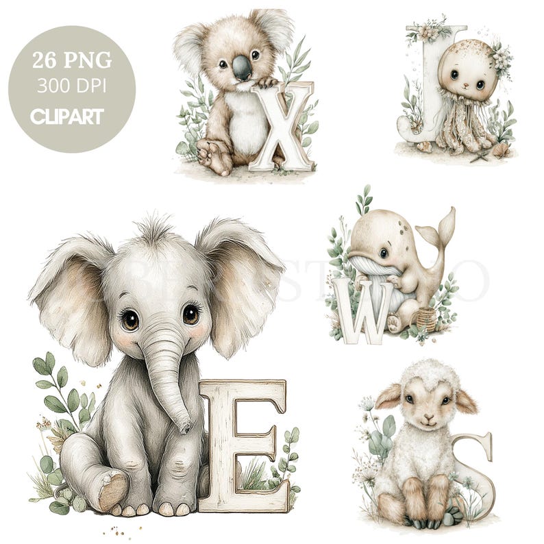 Nursery Alphabet Letter, Clipart Bundle 26 High Quality PNG, Watercolor ...
