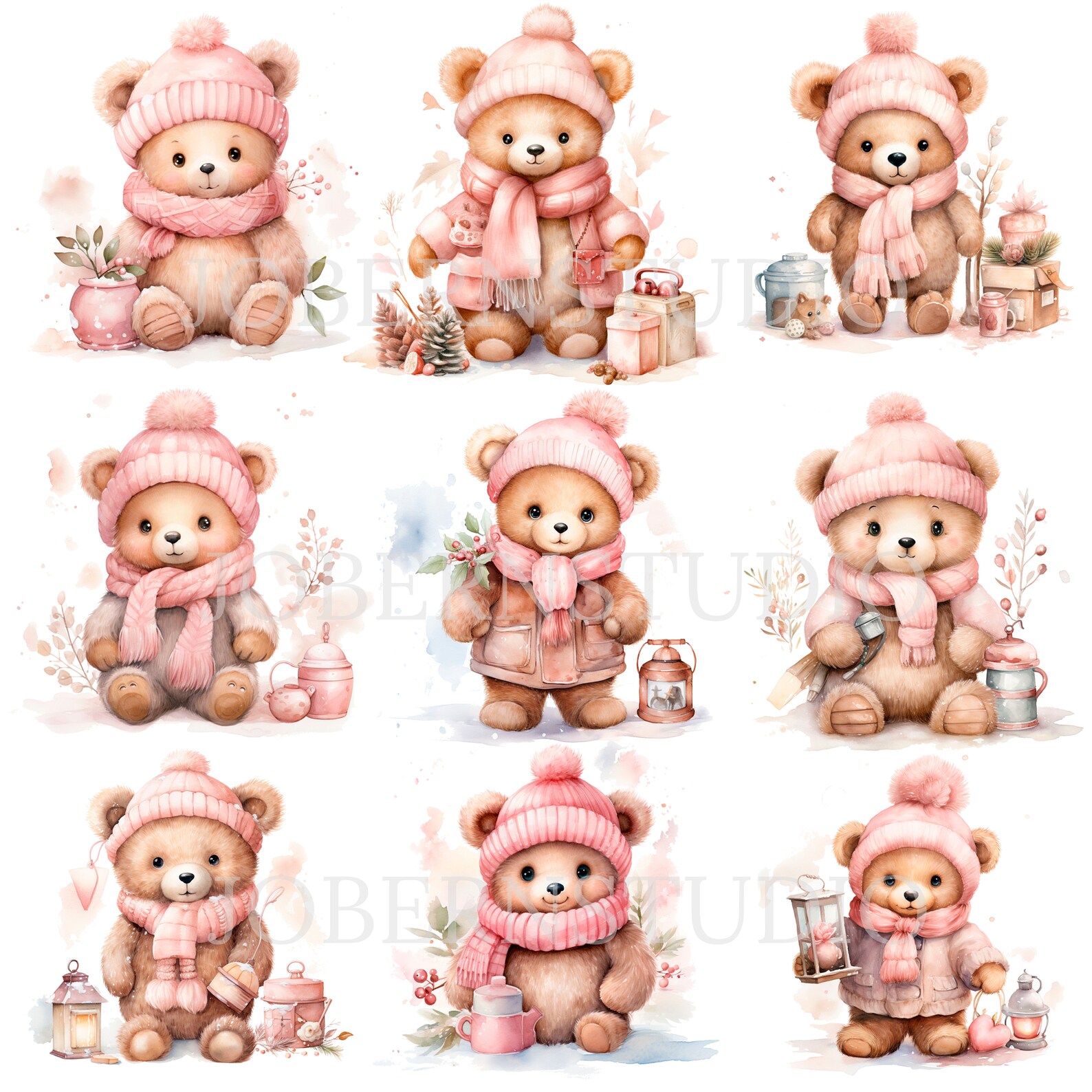 Winter Teddy Bear Clipart Pngbundle 15 High Quality - Etsy