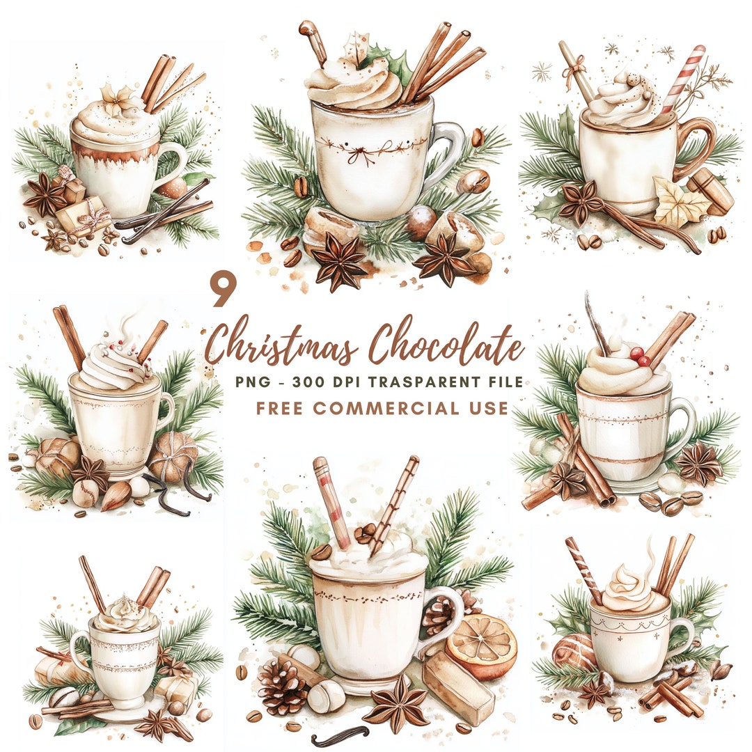 Christmas Chocolate Clipart Bundle 9 High Quality Png,watercolor Cup ...