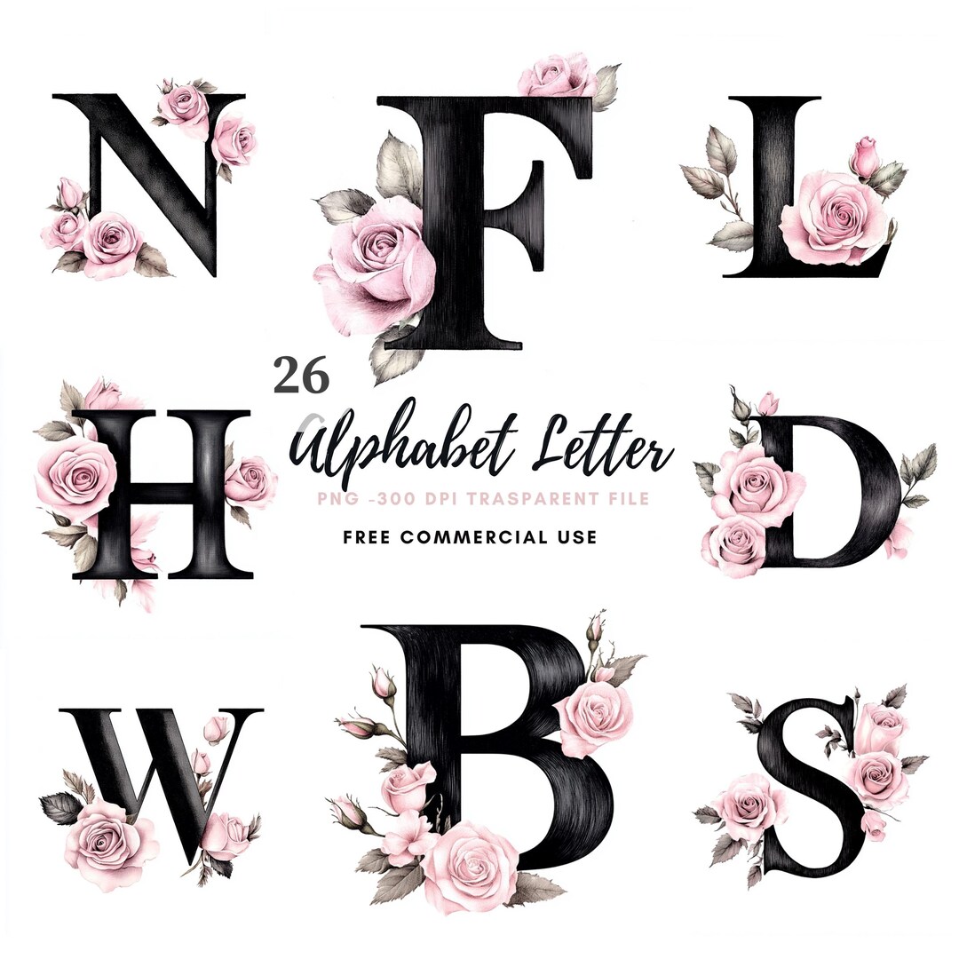 Floral Alphabet Letter A-Z Clipart Bundle 26 High Quality Png ...