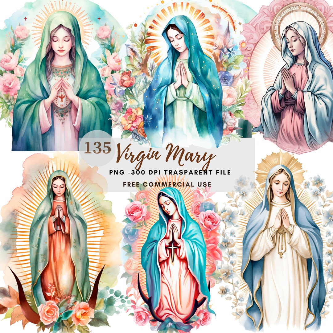 Virgin Mary Clipart,bundle 135 High Quality Png,watercolor Clip Art Jpg ...