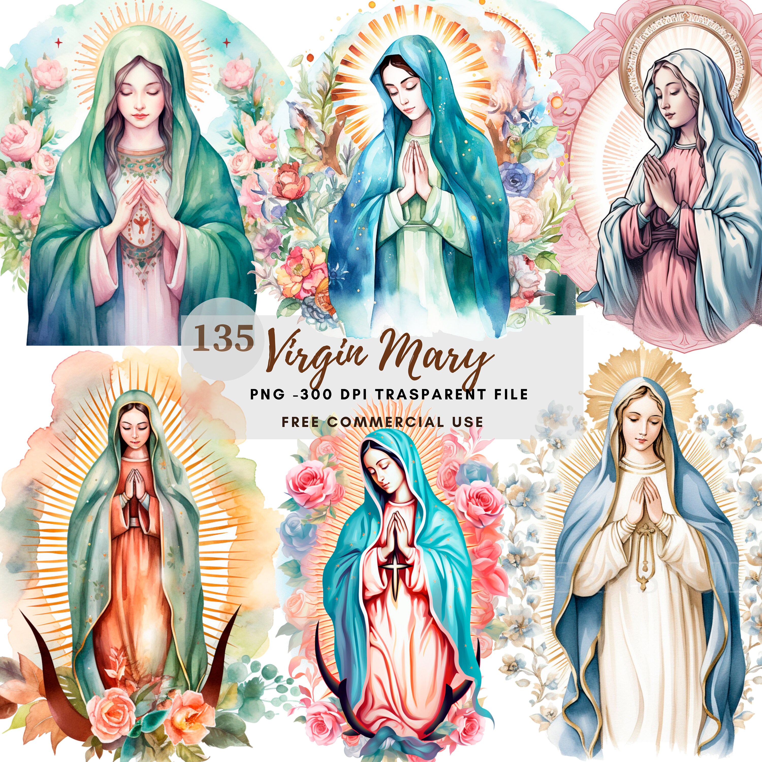 Virgin Mary Clipart,bundle 135 High Quality Png,watercolor Clip Art Jpg ...