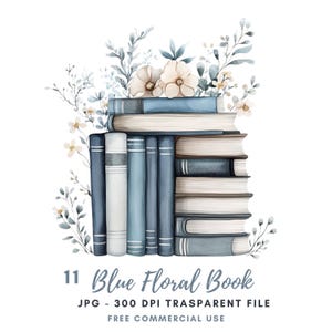 Floral Book Clipart Bundle 11 High Quality Png,watercolor Blue Books ...