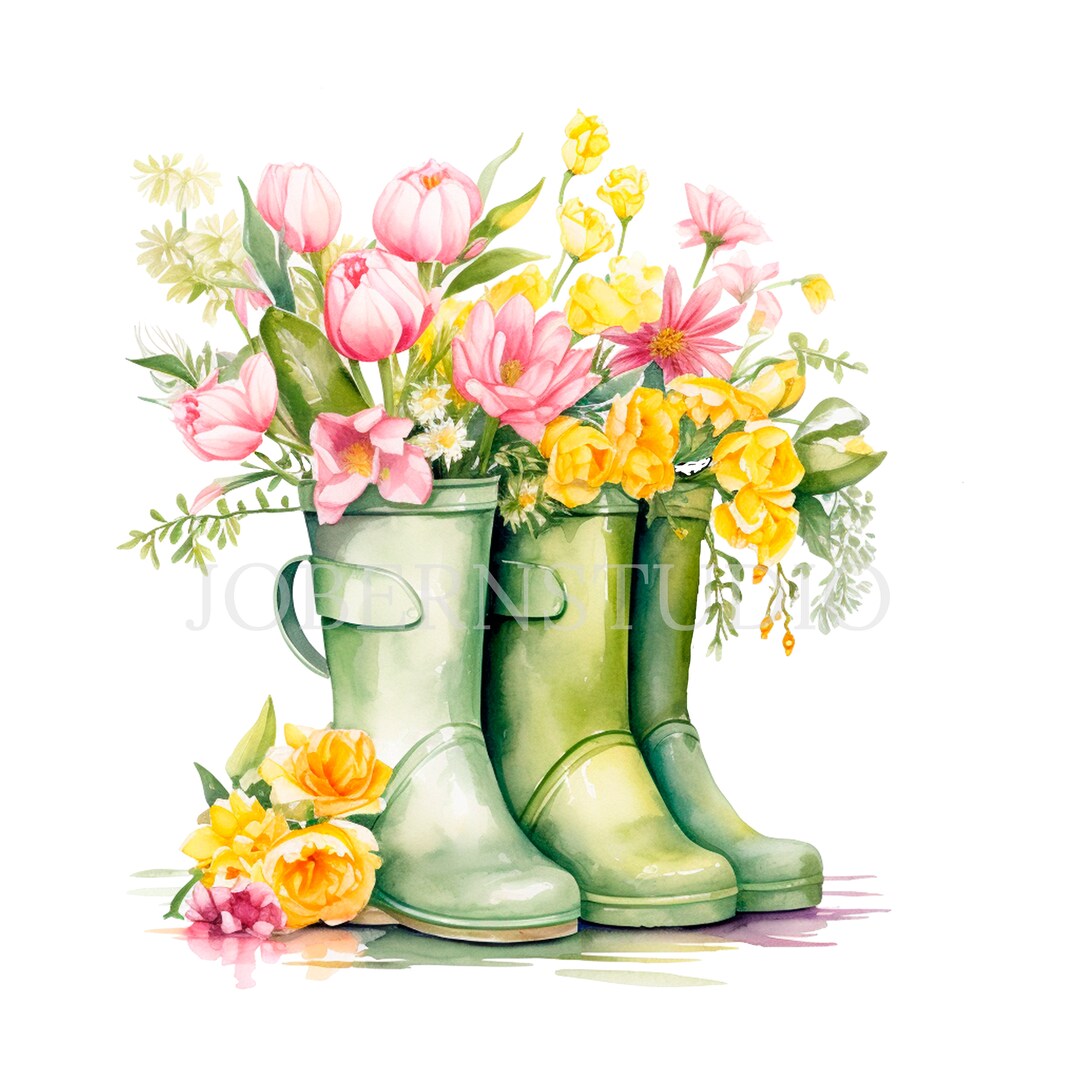 Flower Boots Clipart Png,bundle 15 High Quality,watercolor Spring ...