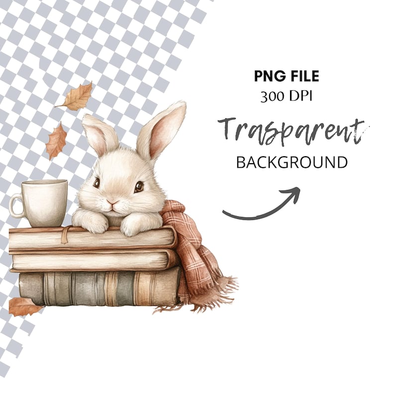 Watercolor Bunny Reading Clipart, Rustic Rabbit PNG Bundle , Printable ...
