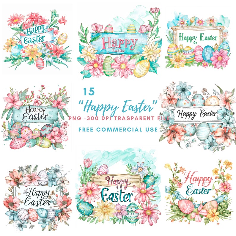 Easter Word Clipart PNG Bundle 15 High Quality,pastel Easter Watercolor ...
