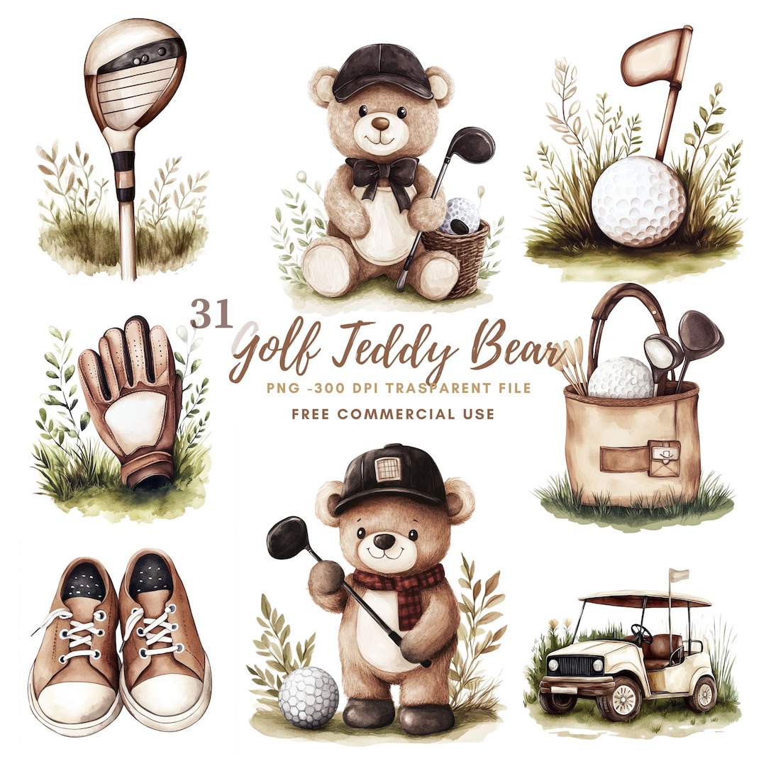 Baby Golf Clipart Png,bundle 31 High Quality, Watercolor Teddy Bear ...