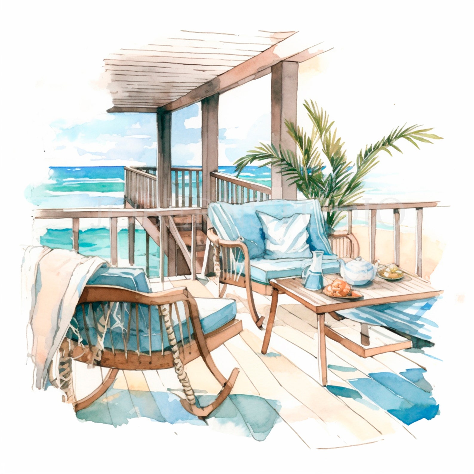 Beach House Clipart Png,bundle 20 High Quality Jpg,watercolor Landscape ...