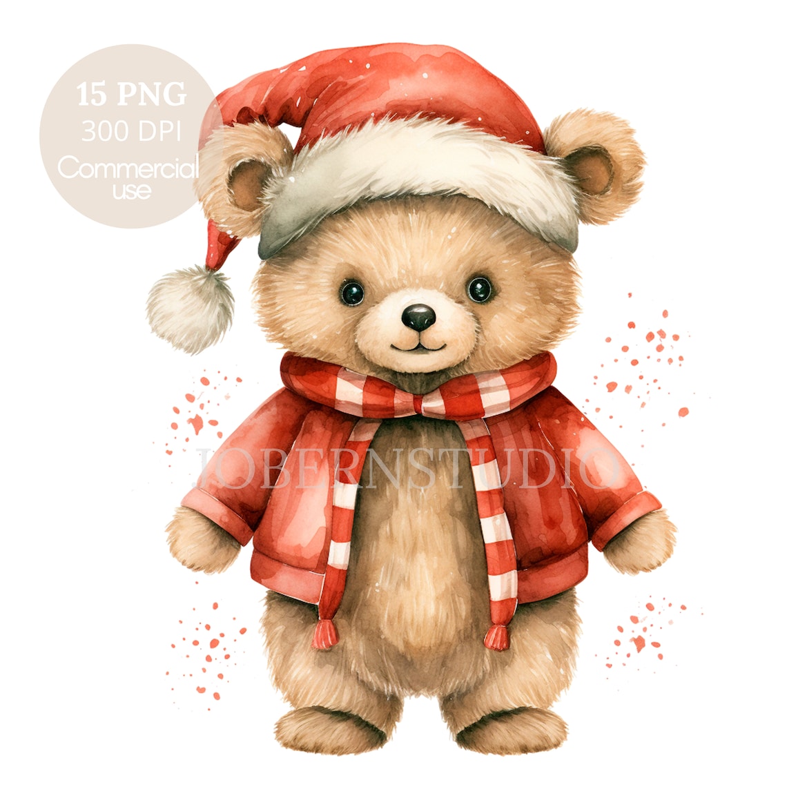 Christmas Teddy Bear, Watercolor Clipart PNG,15 High Quality Jpgs ...