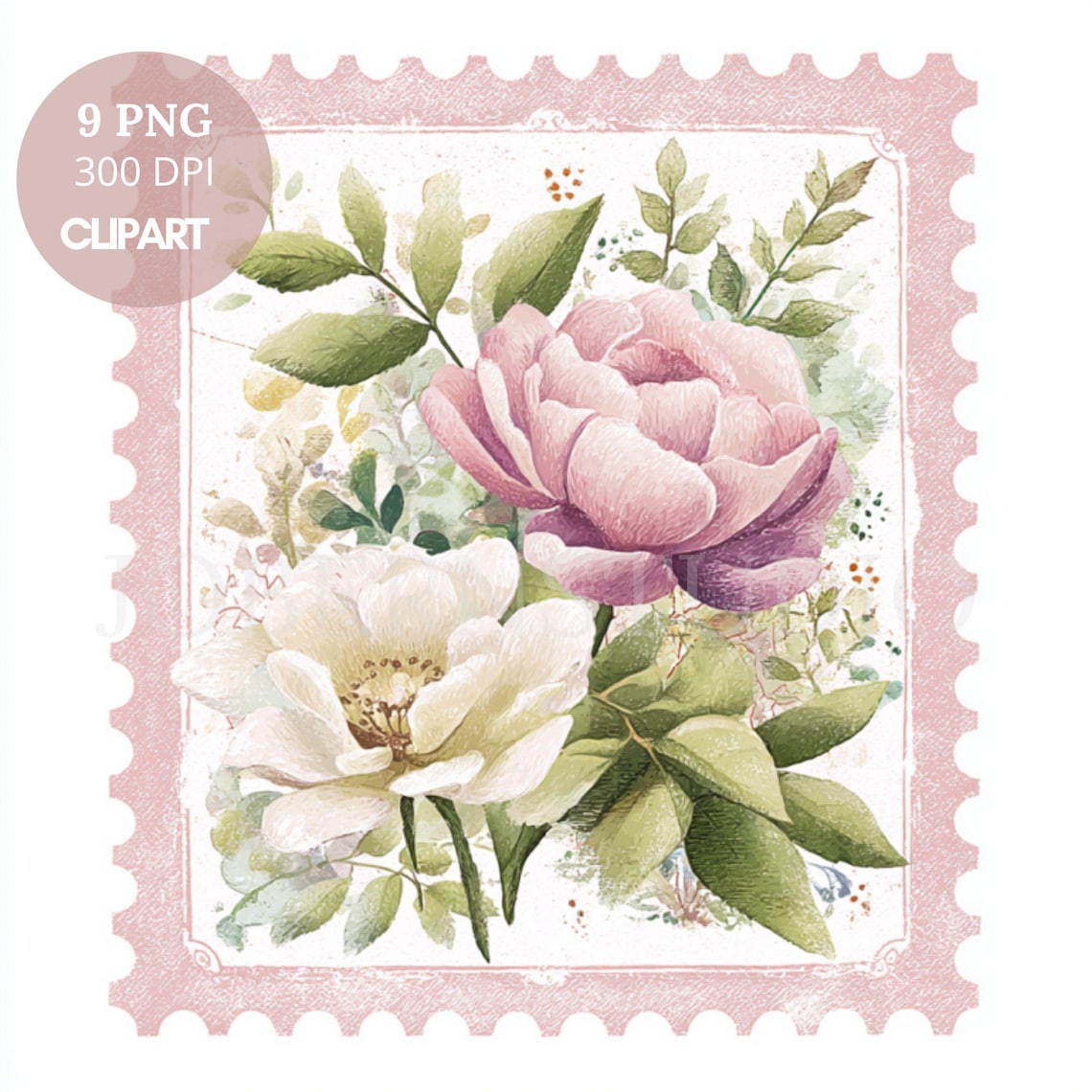 Flower Stamp,stamp Floral Clipart Bundle 9 High Quality Png,watercolor ...