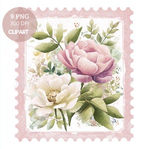 Flower Stamp,stamp Floral Clipart Bundle 9 High Quality Png,watercolor ...