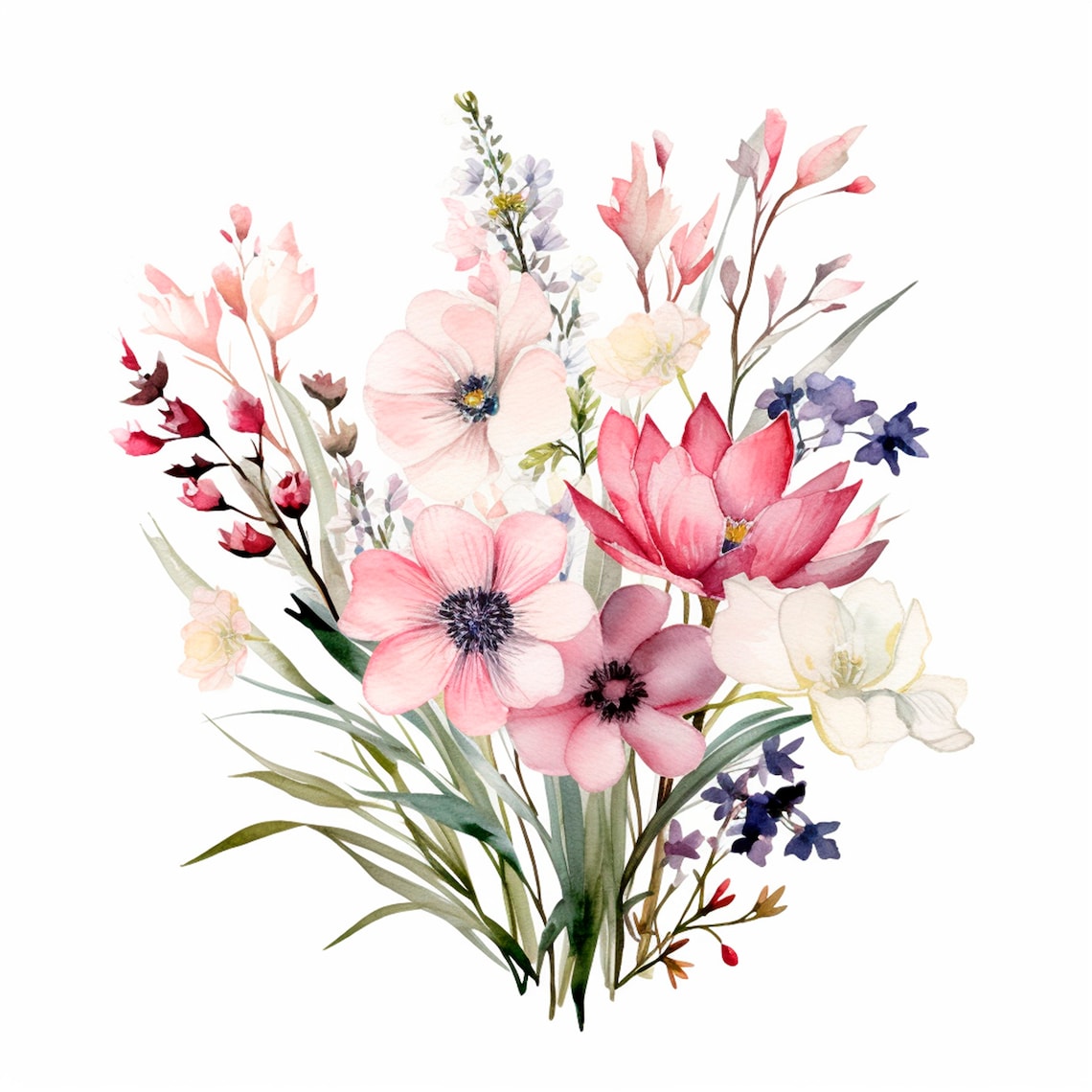 Pink Wild Flower Clipart Bundle 10 High Quality PNG, Watercolor Flower ...