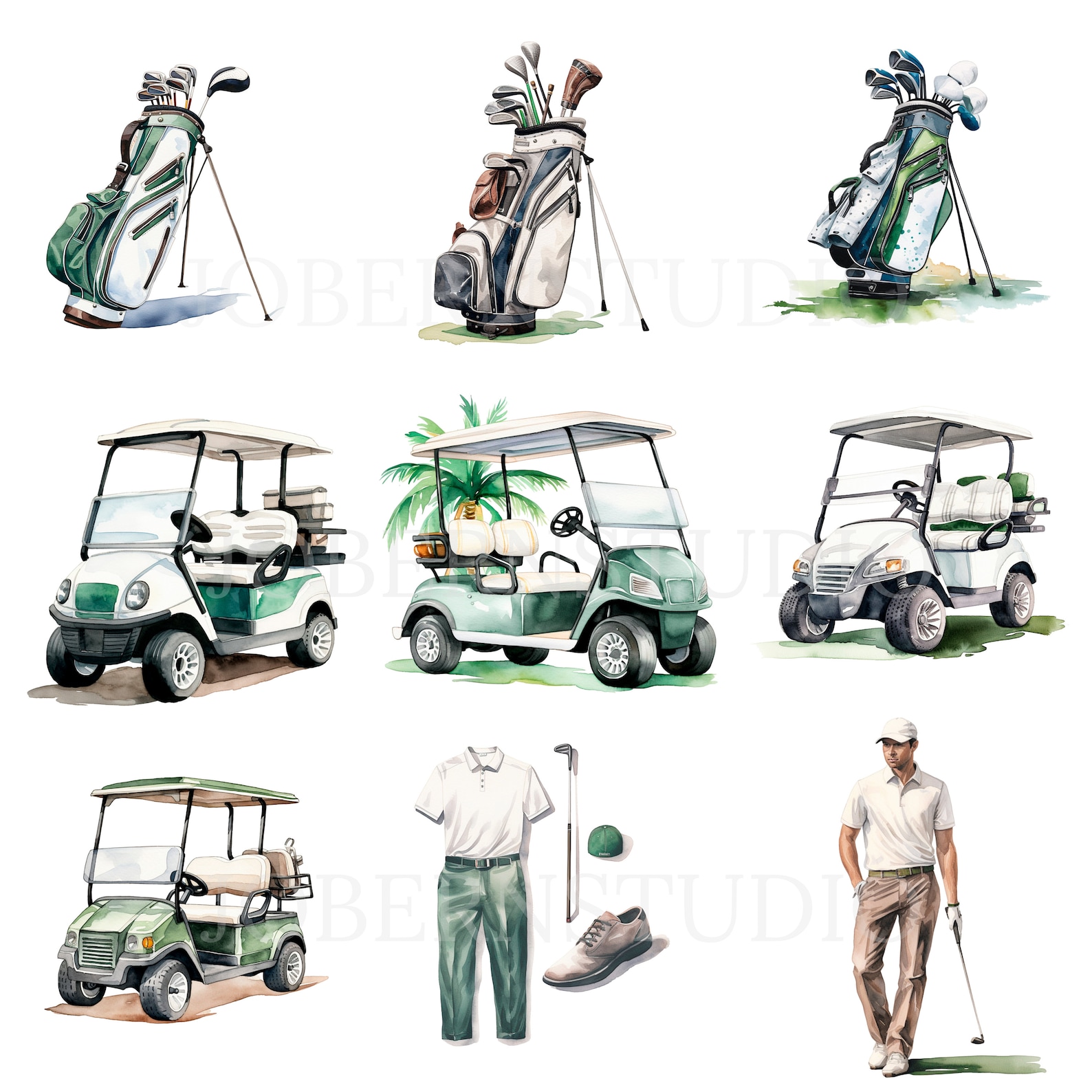Golf Clipart Png,bundle 30 High Quality, Watercolor Sport Golf Digital ...