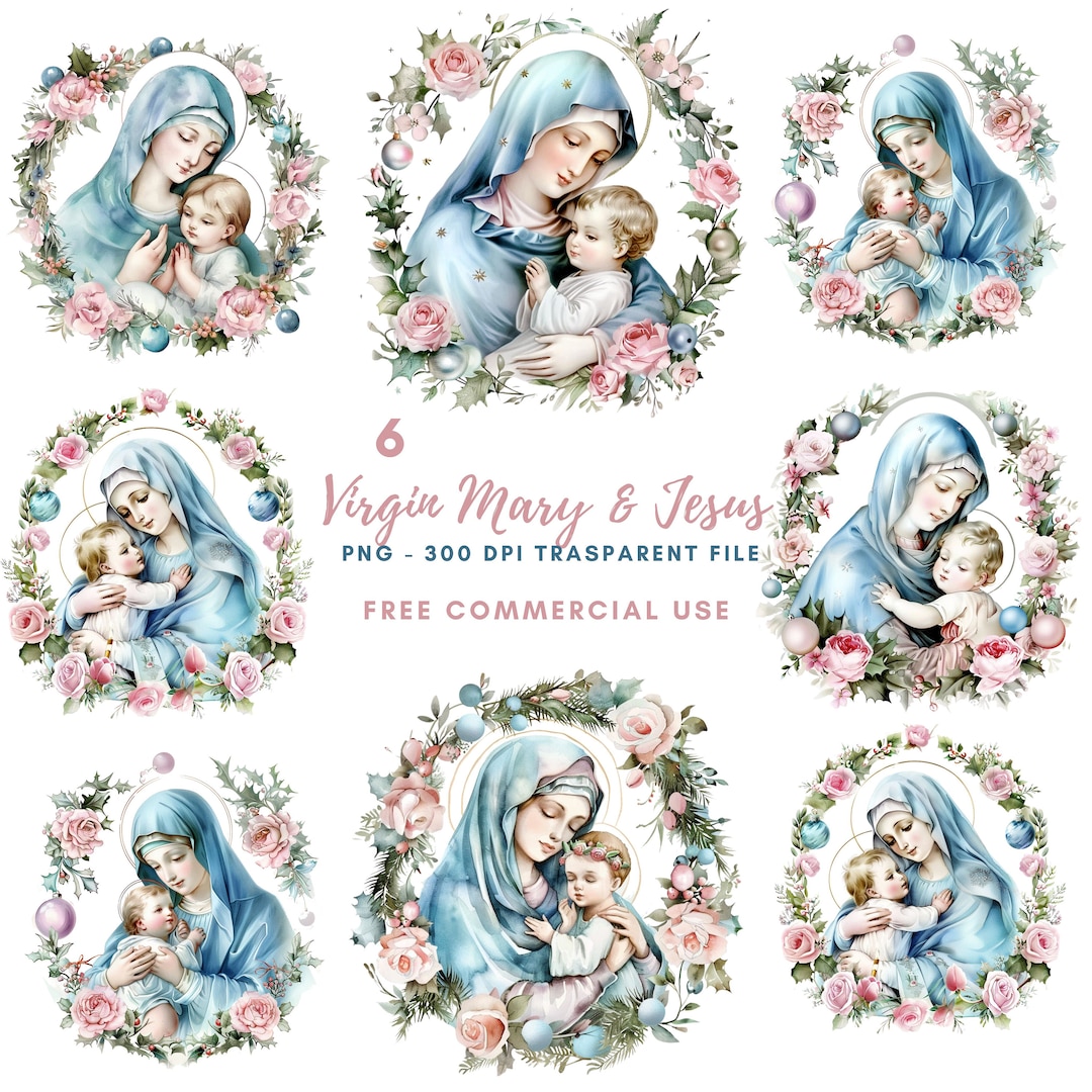 Virgin Mary Clipart,bundle 6 High Quality Png,christmas Mary and Jesus ...