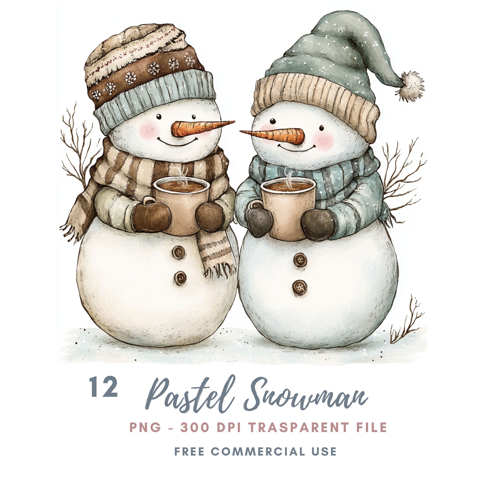 Watercolor Christmas Snowman Clipart Png,bundle 12 High Quality ...
