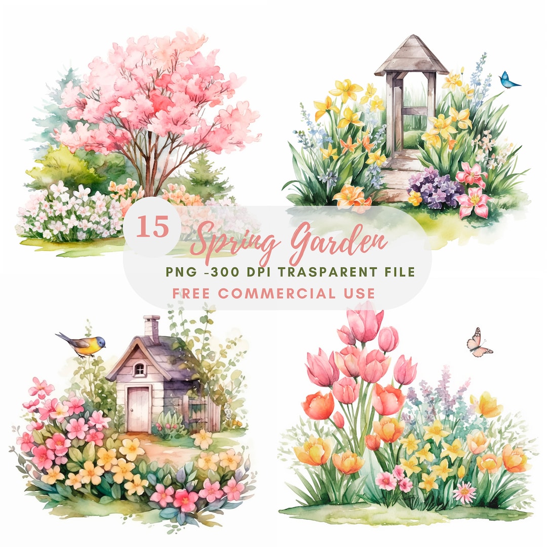 Spring Garden Clipart Png,bundle 15 High Quality,watercolor Garden ...