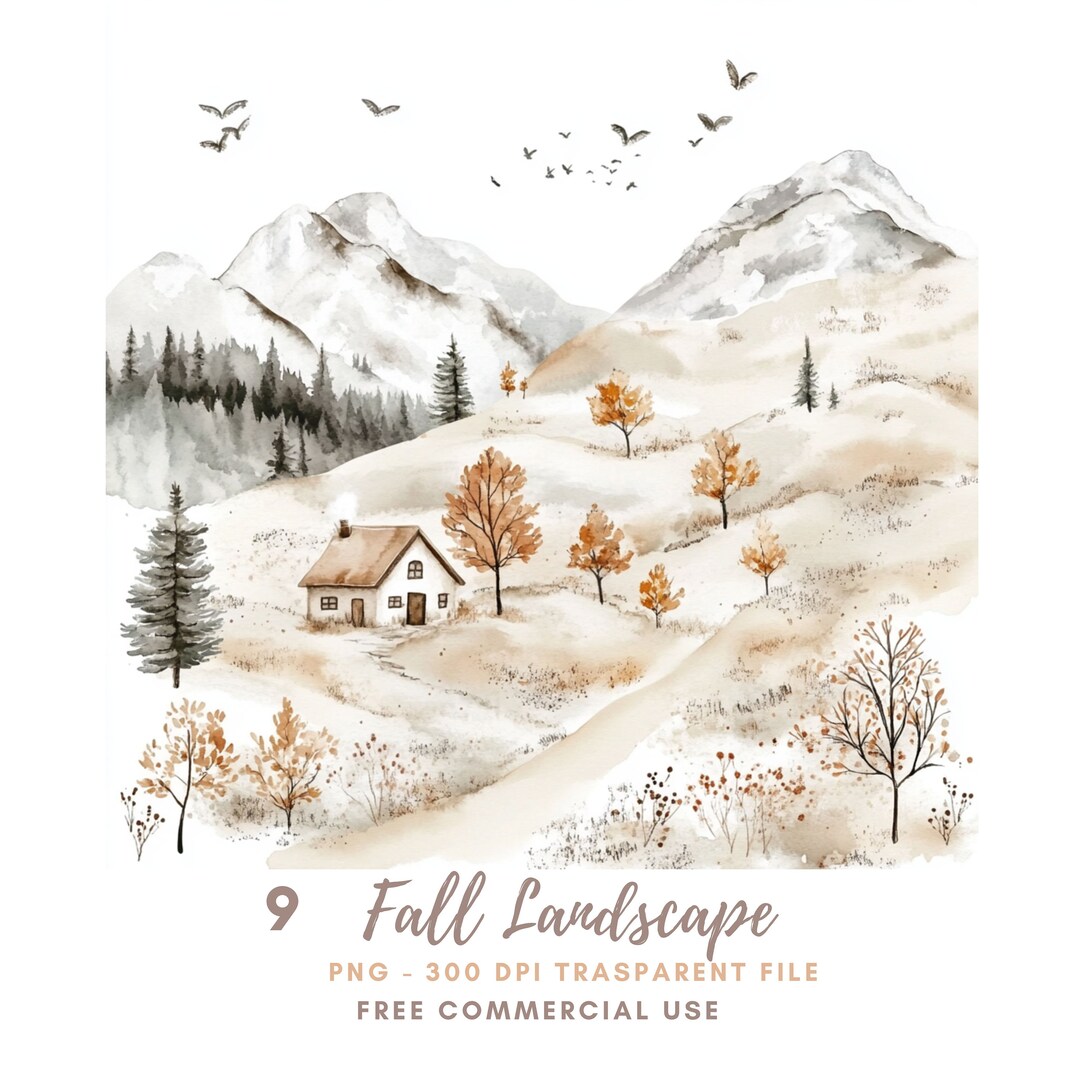 Fall Autumn Landscape Clipart PNG Bundle 9 High Quality Png,watercolor ...