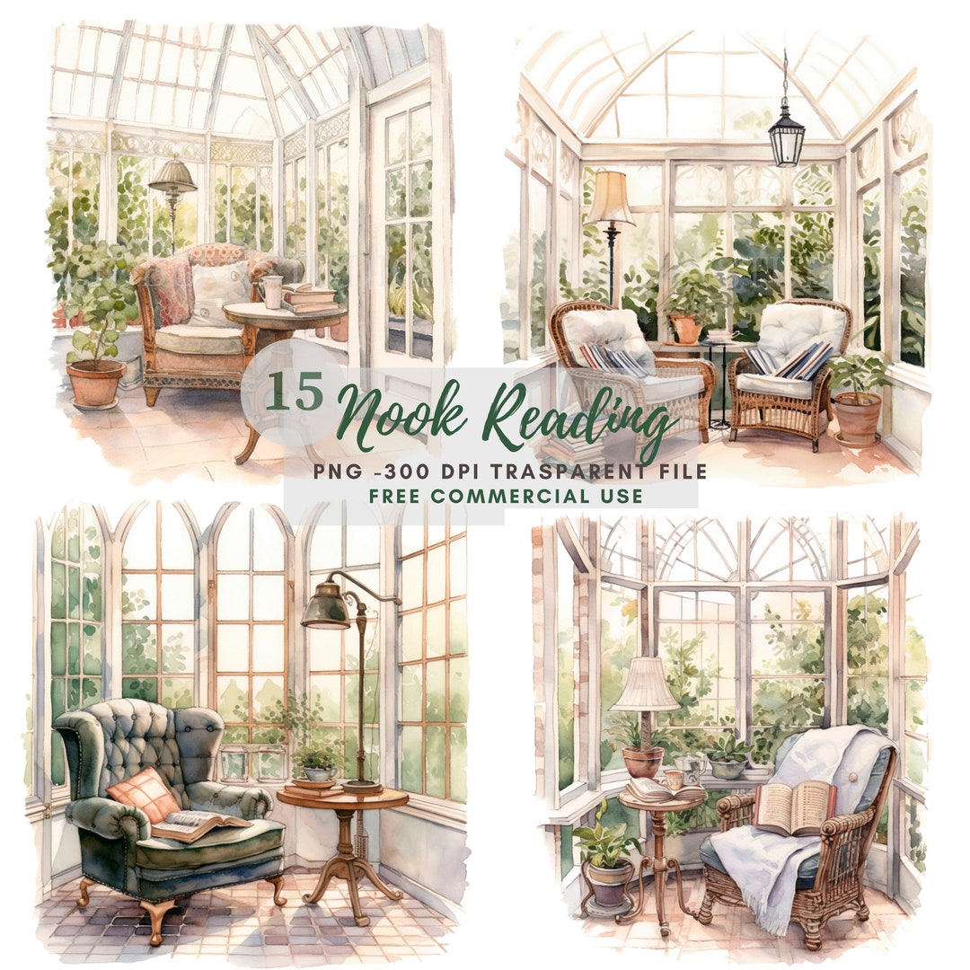 Nook Reading Book Clipart Bundle 15 High Quality Png,watercolor Home ...