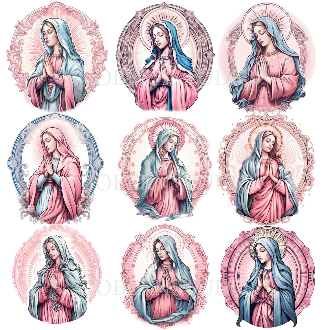 Pink Virgin Mary Clipart,bundle 15 High Quality Png,watercolor Clip Art ...
