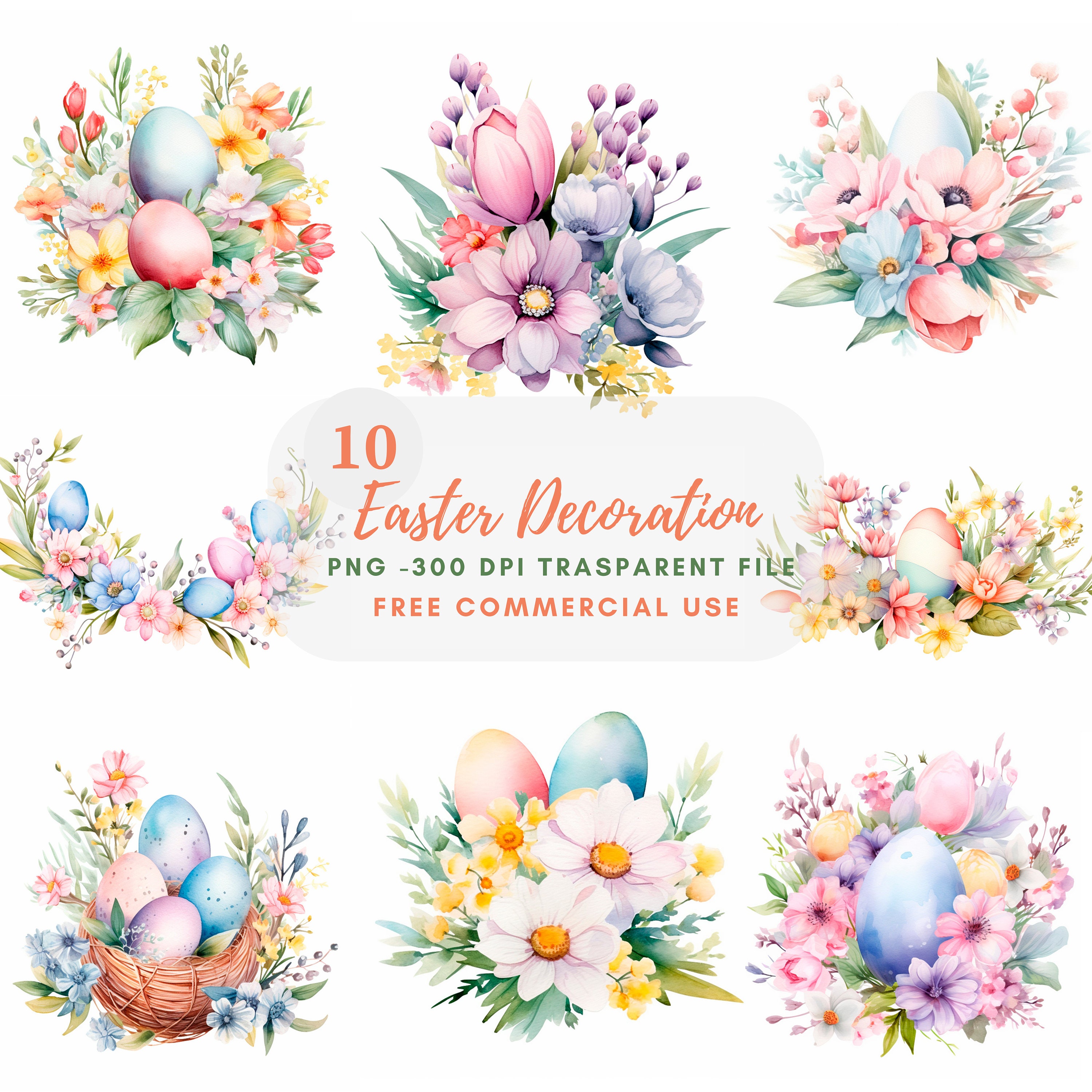 Easter Clipart PNG Bundle 10 High Quality JPG, Watercolor Easter ...