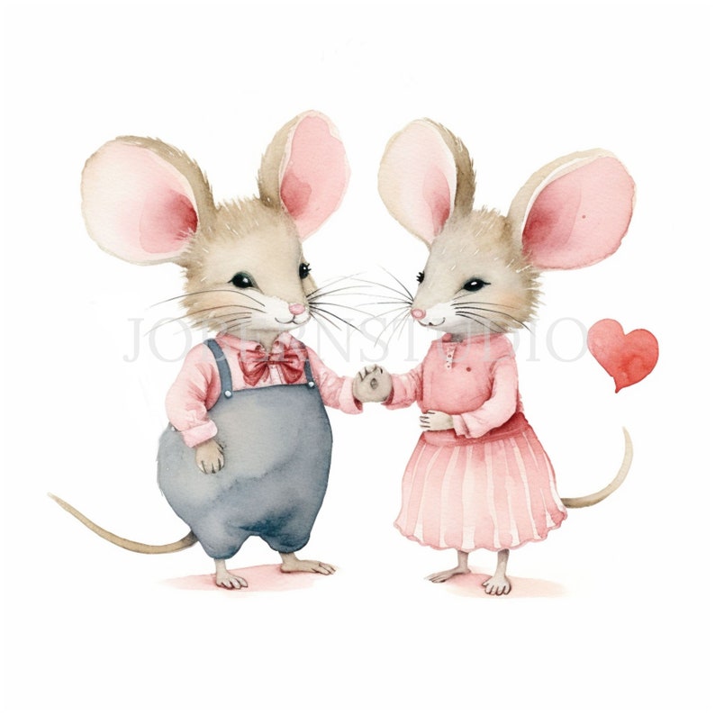 Valentine Mouse Clipart PNG Bundle 10 High Quality Jpg,watercolor ...